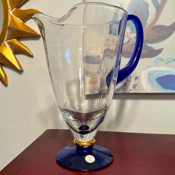 Vintage | Dining | Romania Crystal Clear Cobalt Blue Large Tall Pitcher ...